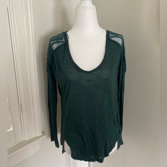 Free People | Tops | Free People Forest Green Top Sheer Embroidered Top ...